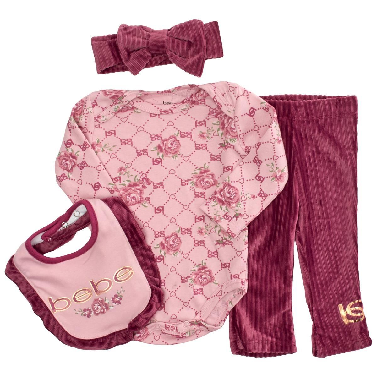 Click here for Baby Girl (NB-9M) Bebe 4pc. Lattice Bodysuit & Vel... prices