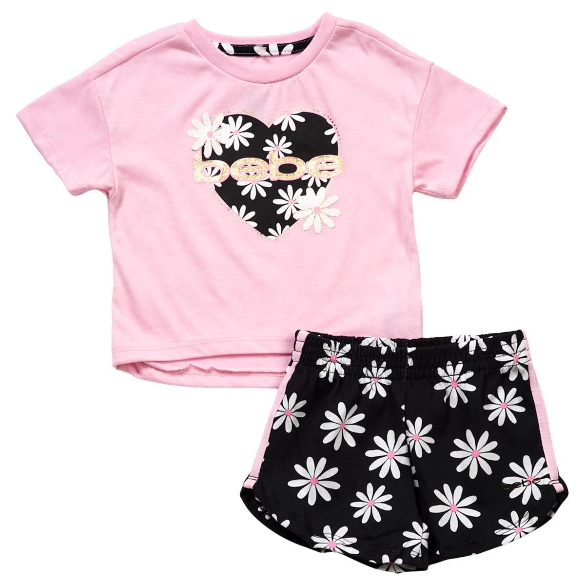 Click here for Toddler Girl Bebe Logo Floral Heart Tee & Shorts S... prices