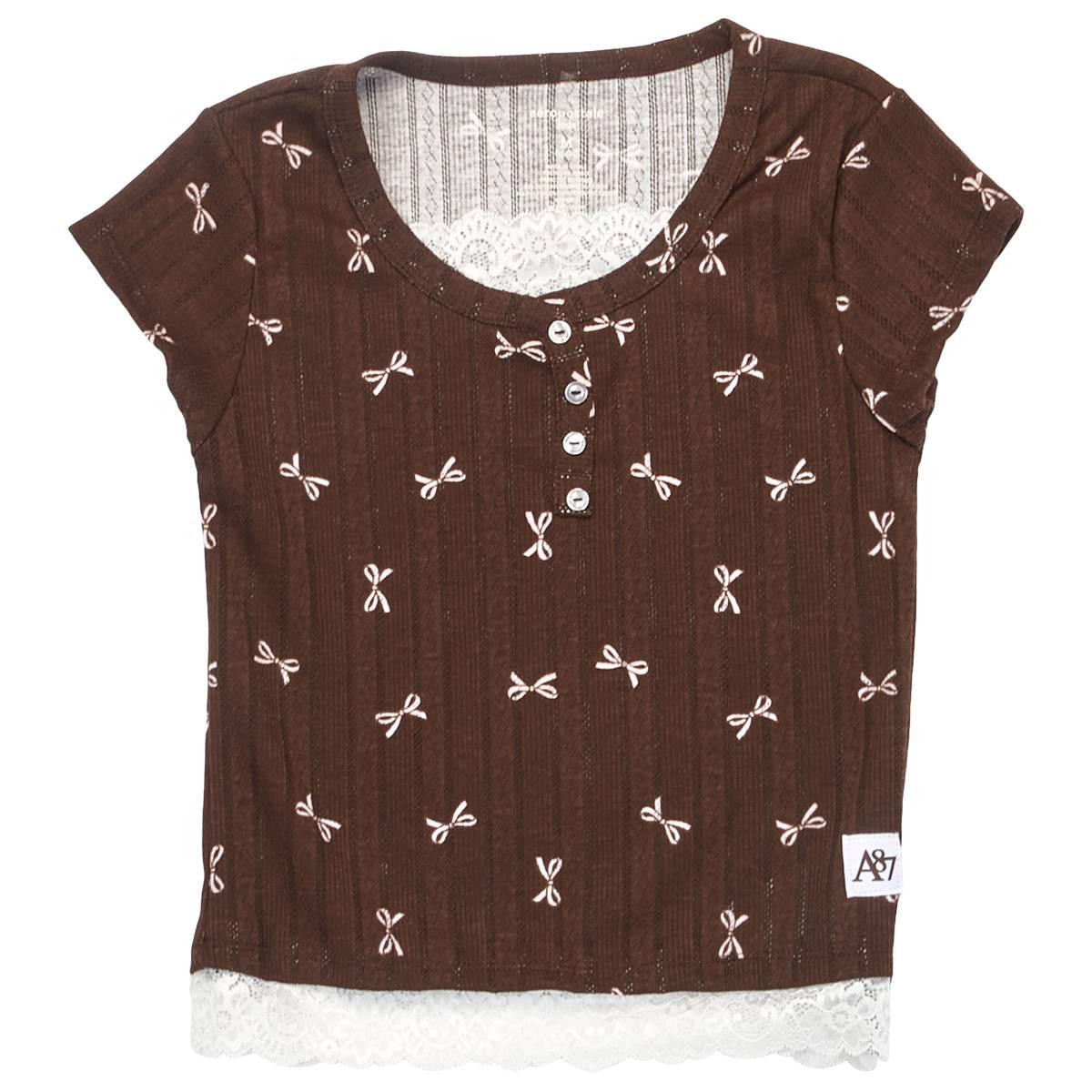 Click here for Girls (7-16) Aeropostale Short Sleeve Bow Henley P... prices