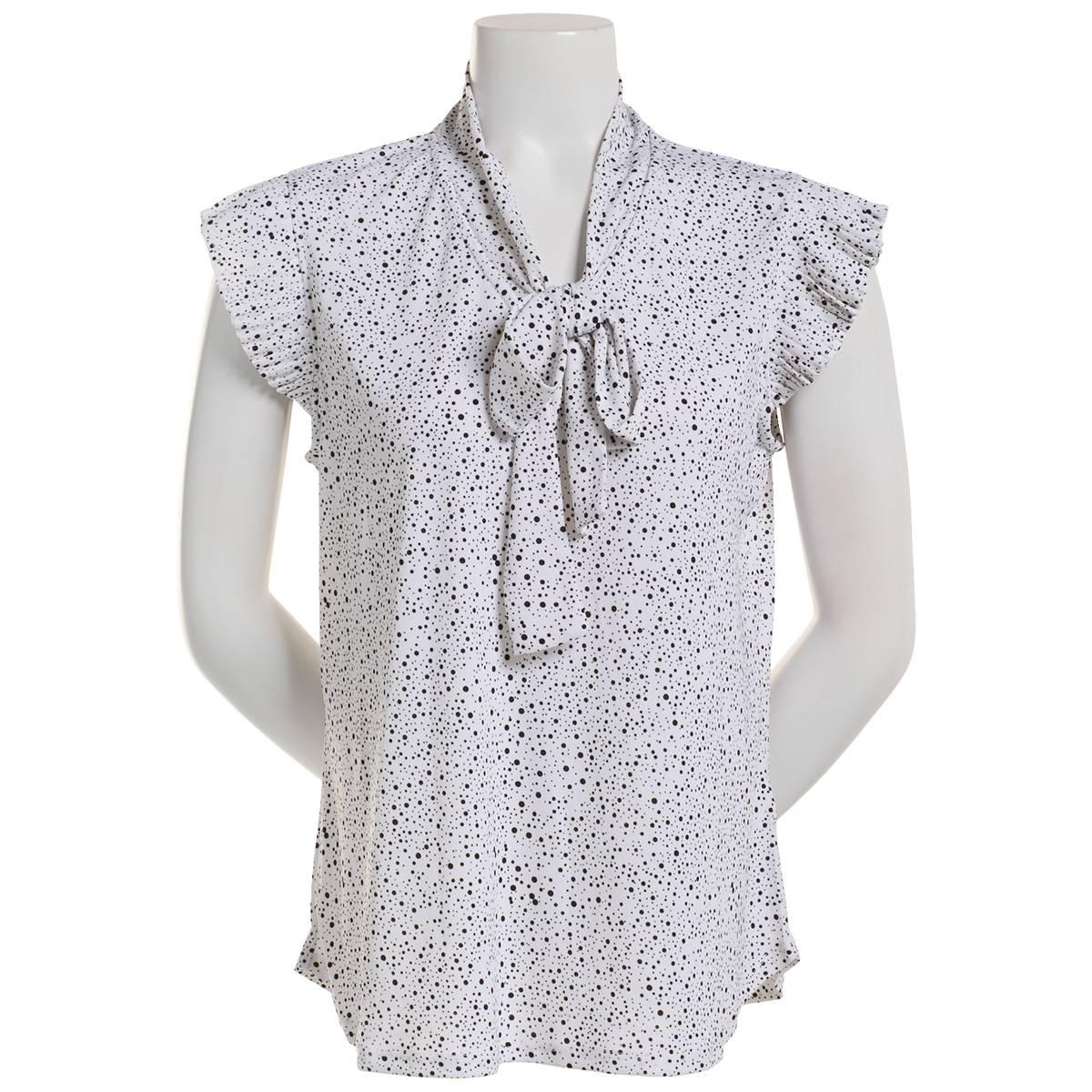 Click here for Womens Adrianna Papell Flutter Sleeve Tie Neck Dot... prices