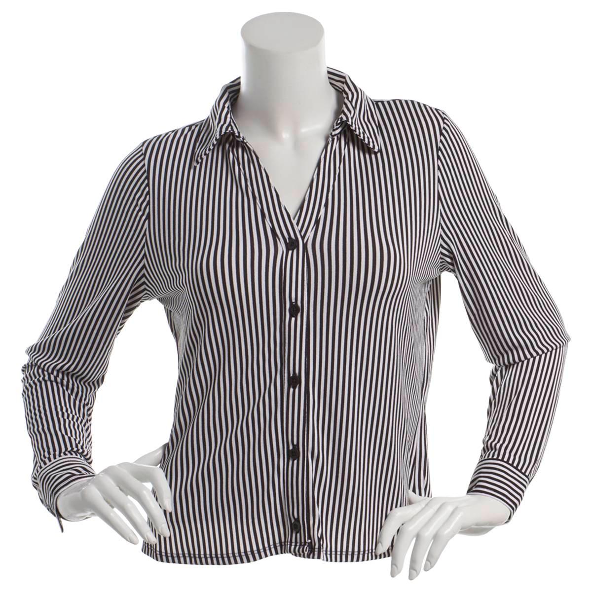 Click here for Womens Adrianna Papell Long Sleeve Stripe Button F... prices