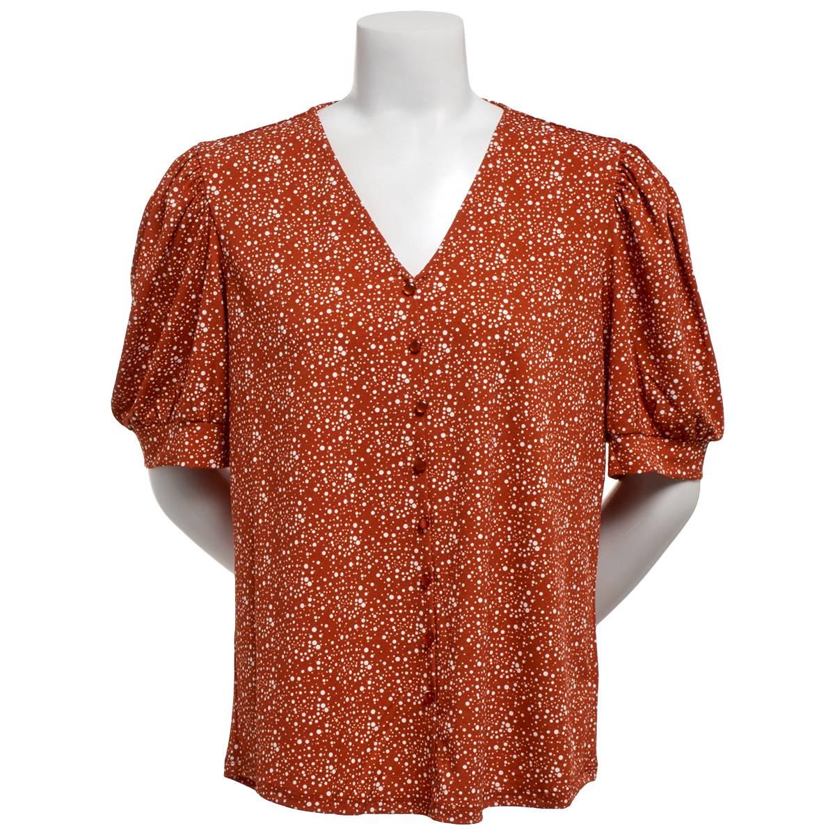 Click here for Womens Adrianna Papell Short Sleeve Dot V-Neck Blo... prices