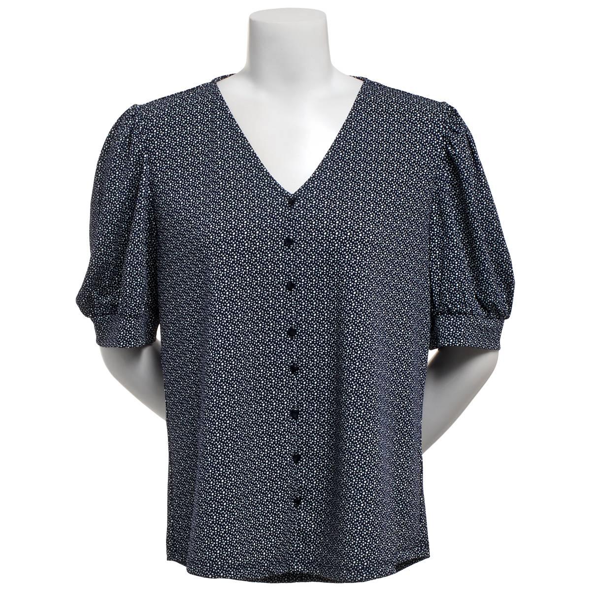 Click here for Womens Adrianna Papell Short Puff Sleeve Dot V-Nec... prices