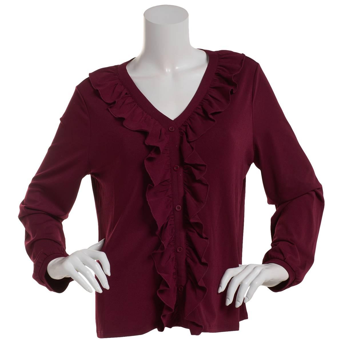 Click here for Womens Adrianna Papell Long Sleeve Ruffle V Neck B... prices