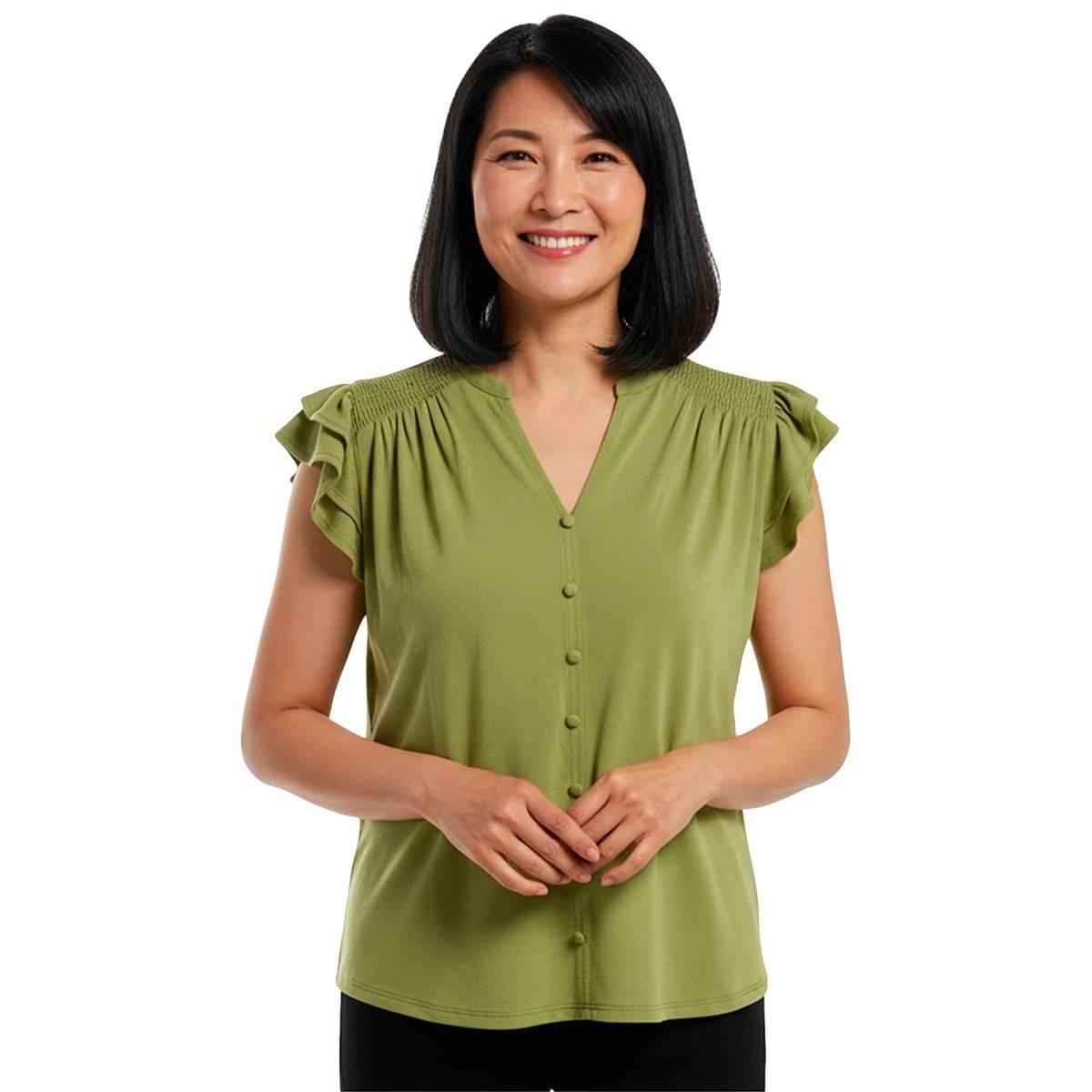 Click here for Womens Adrianna Papell Smocked Shoulder Split Neck... prices