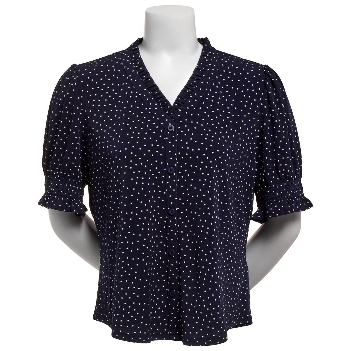 Click here for Womens Adrianna Papell Short Sleeve Ruffle V-Neck... prices