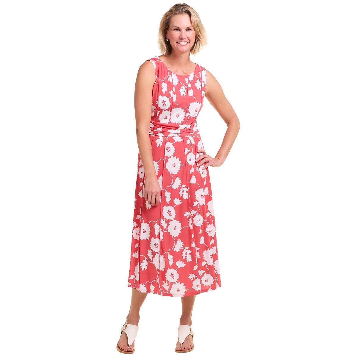 Click here for Womens Perceptions Sleeveless Floral Ruched Waist... prices