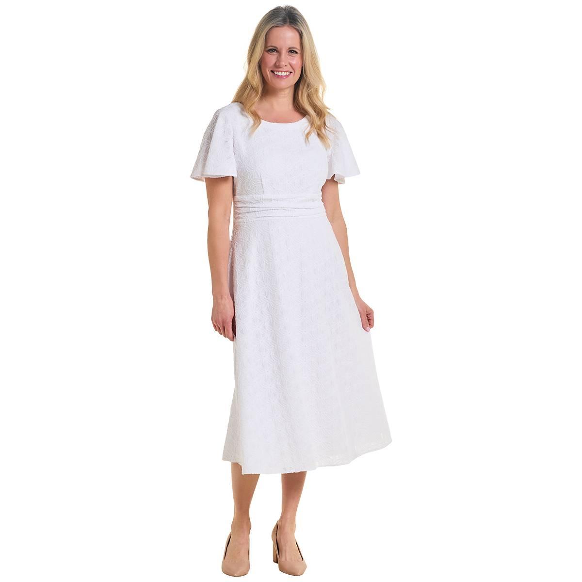 Click here for Womens Perceptions Flutter Sleeve Ruched Waist Tex... prices