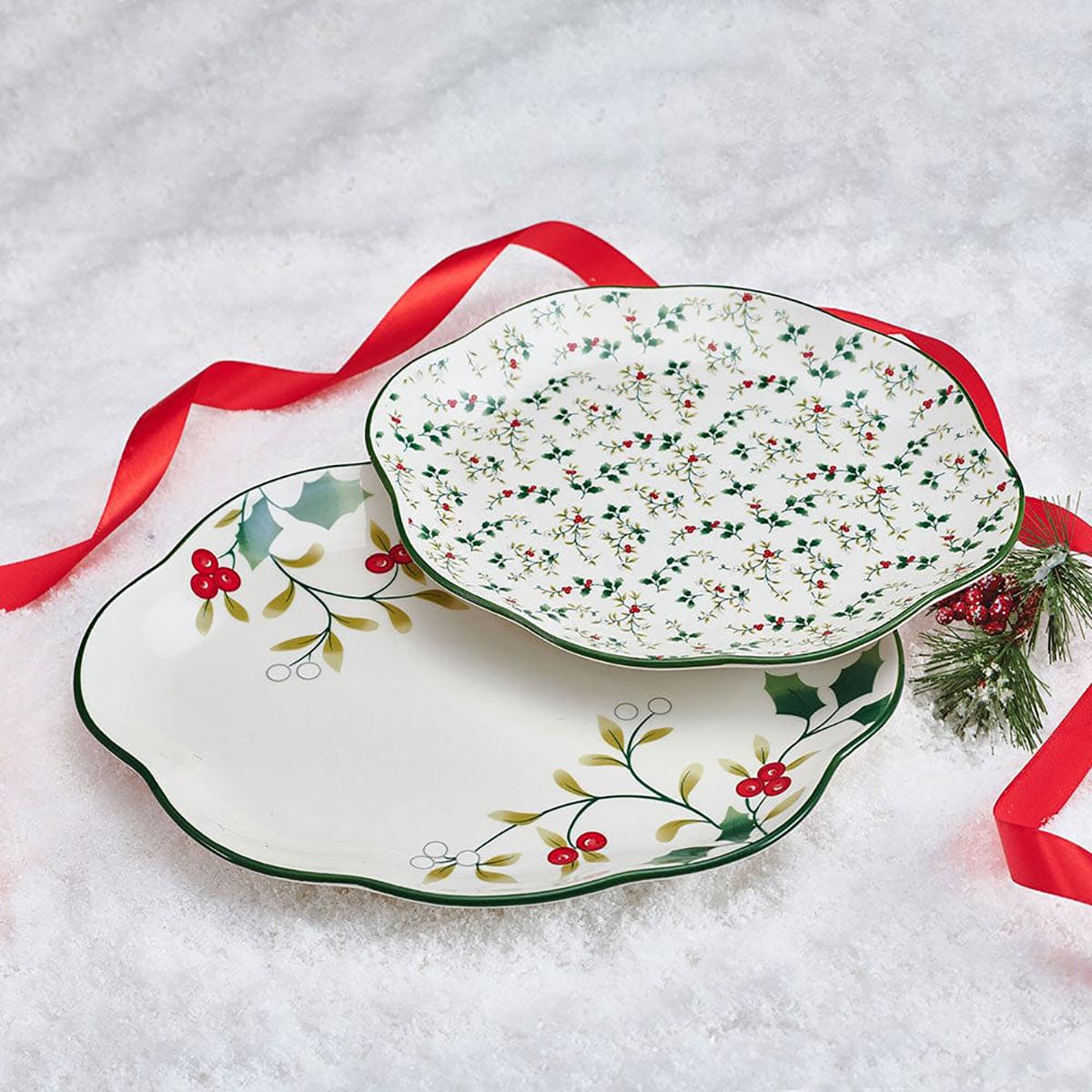 Winterberry Holiday Platters  Set of 2 - Multi Color
