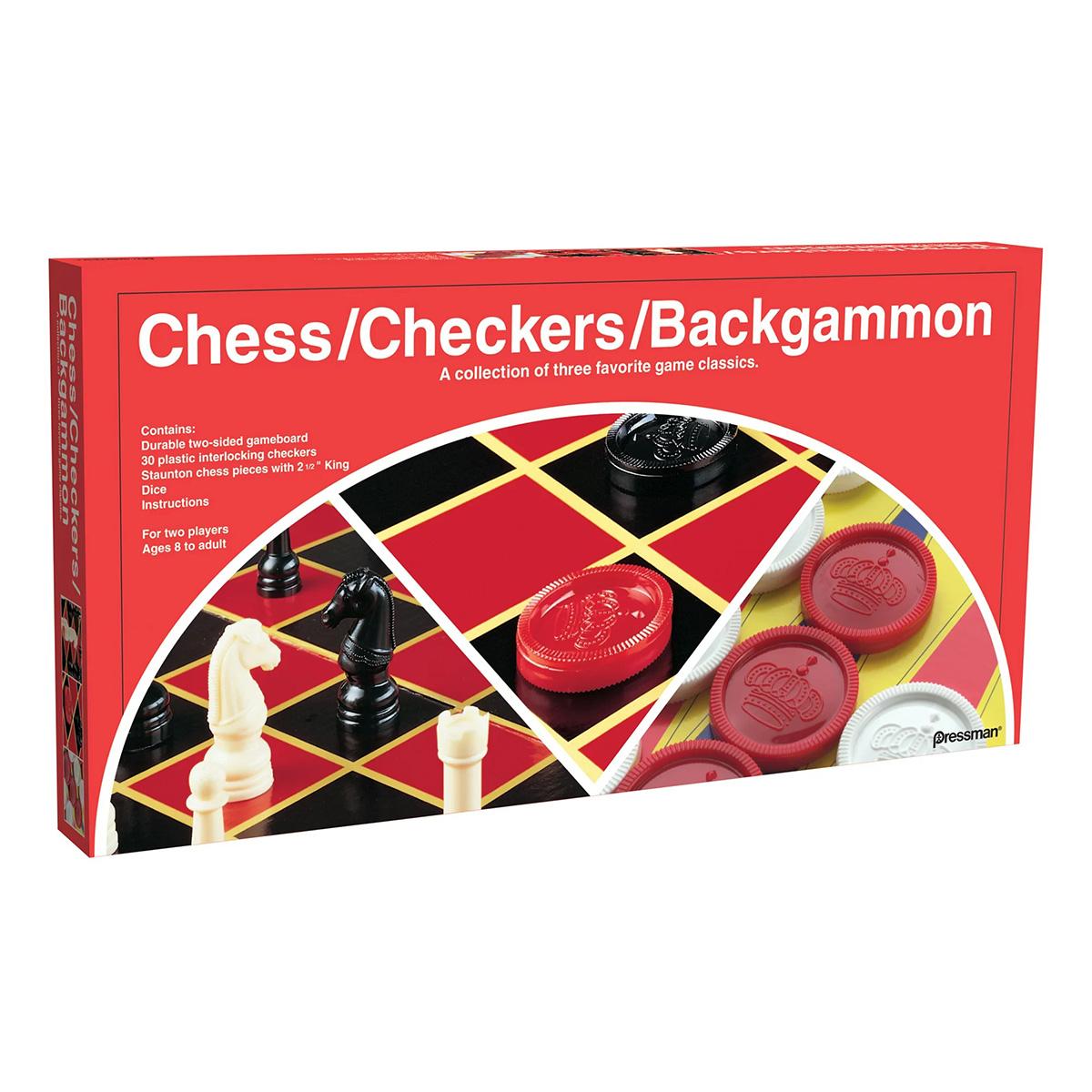 Click here for Pressman Checkers/Chess/Backgammon Folded Board Ga... prices