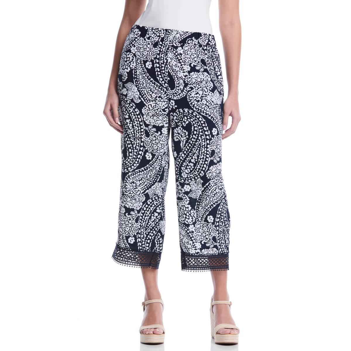 Click here for Petite Rafaella(R) Crochet Trim Paisley Wide Leg P... prices