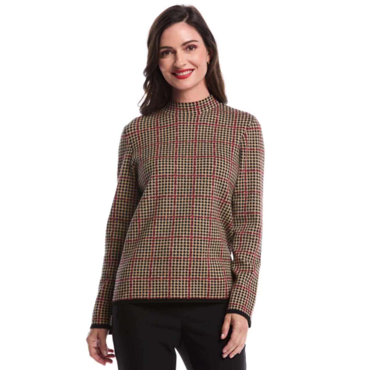 Click here for Womens Rafaella(R) Long Sleeve Mock Neck Houndstoo... prices