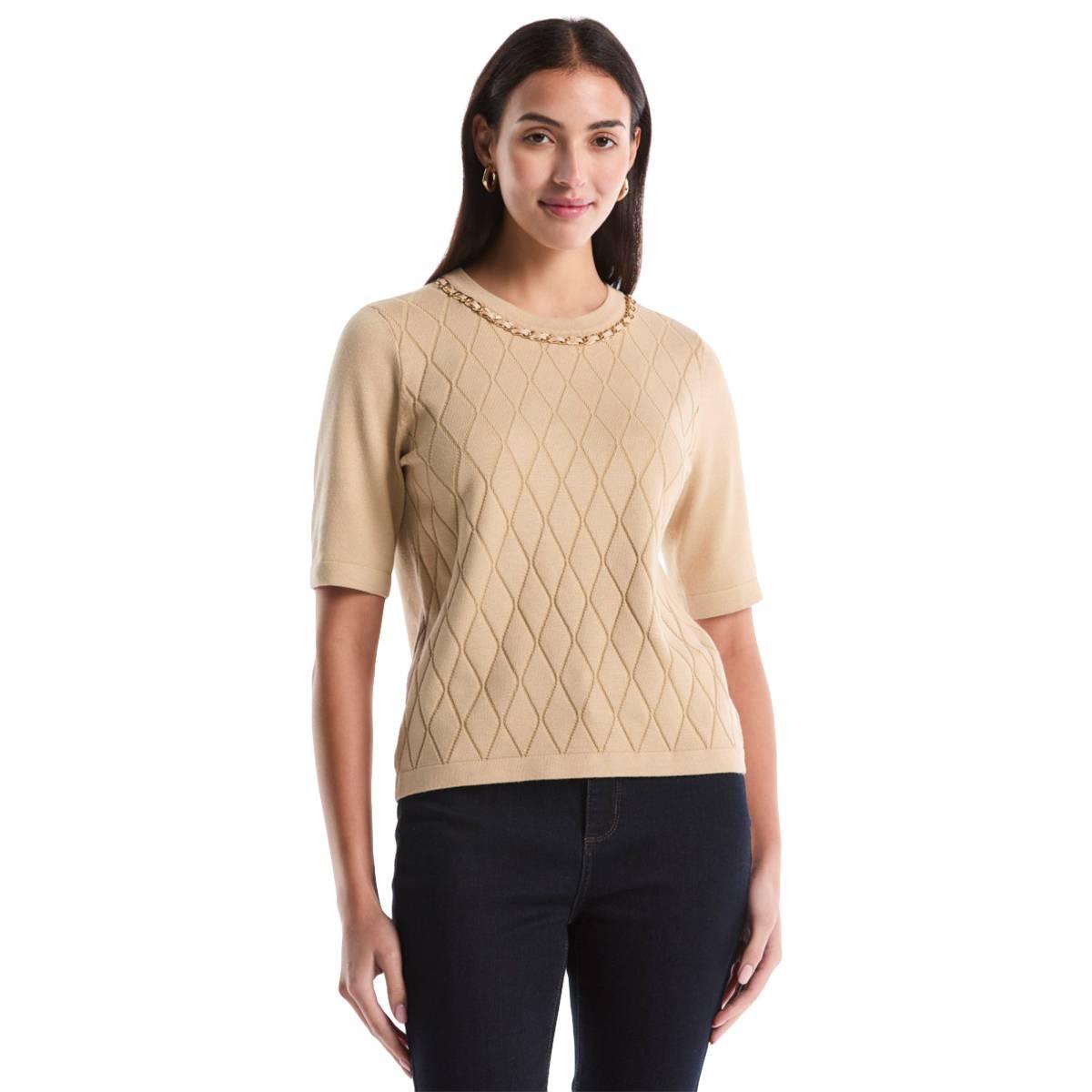 Click here for Womens Rafaella(R) Elbow Sleeve Diamond Stitch Swe... prices