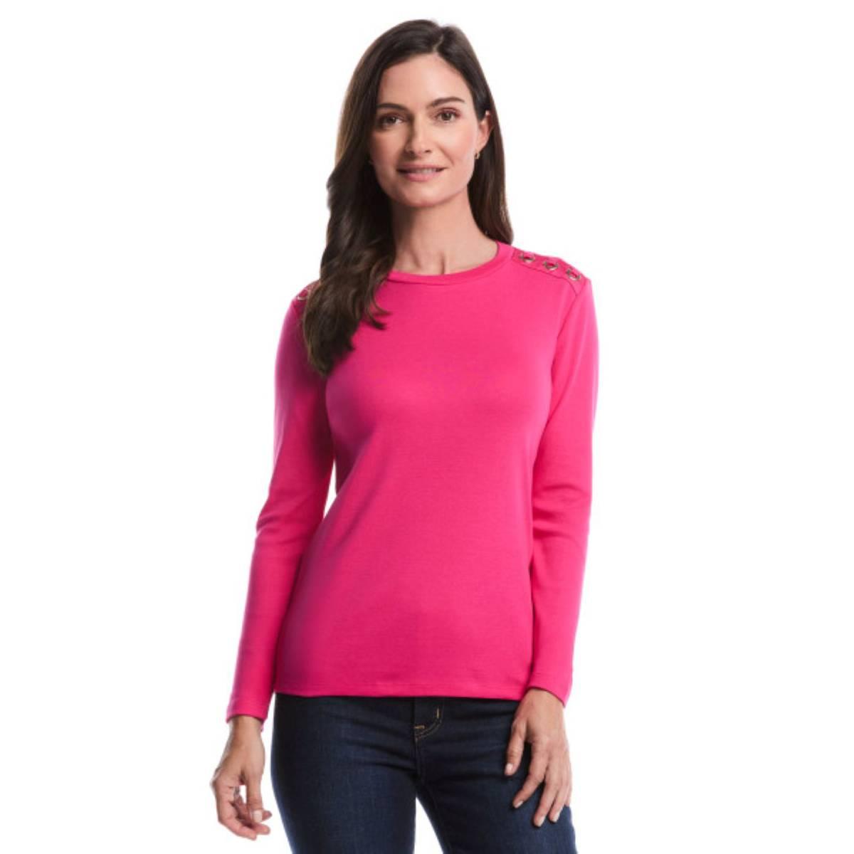 Click here for Womens Rafaella(R) Crew Neck Long Sleeve Grommet B... prices