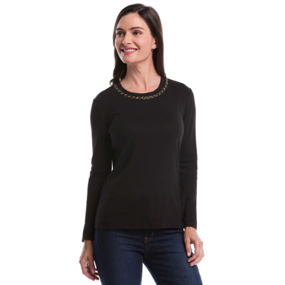 Click here for Womens Rafaella(R) Chain Neck Solid Blouse prices