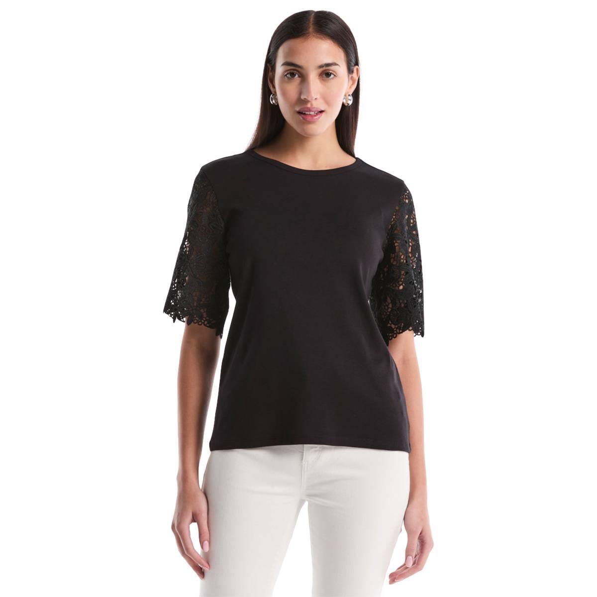 Click here for Womens Rafaella(R) Elbow Lace Sleeve Blouse prices