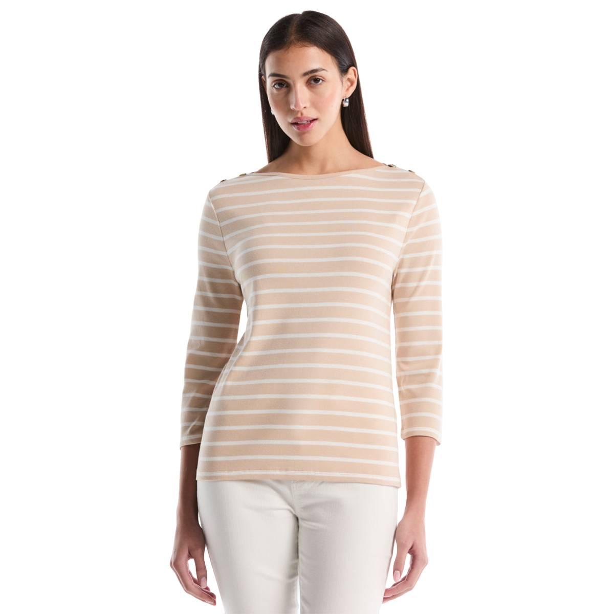 Click here for Womens Rafaella(R) 3/4 Sleeve Shoulder Button Stri... prices