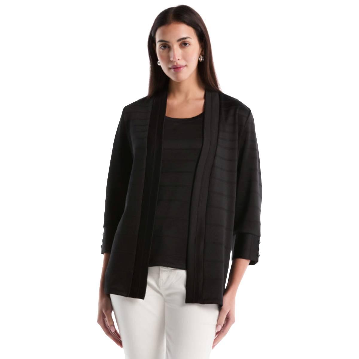 Click here for Petite Rafaella(R) 3/4 Sleeve Textured Knit Cardig... prices