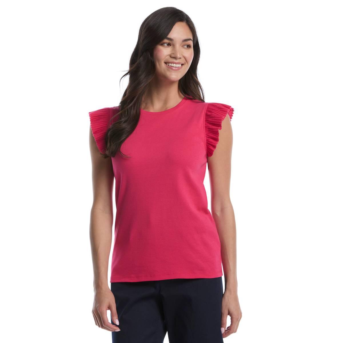 Click here for Womens Rafaella(R) Ruffle Cap Sleeve Solid Blouse prices