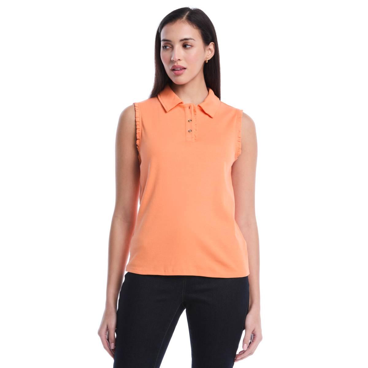 Click here for Womens Rafaella(R) Sleeveless Solid Ruffle Trim Po... prices