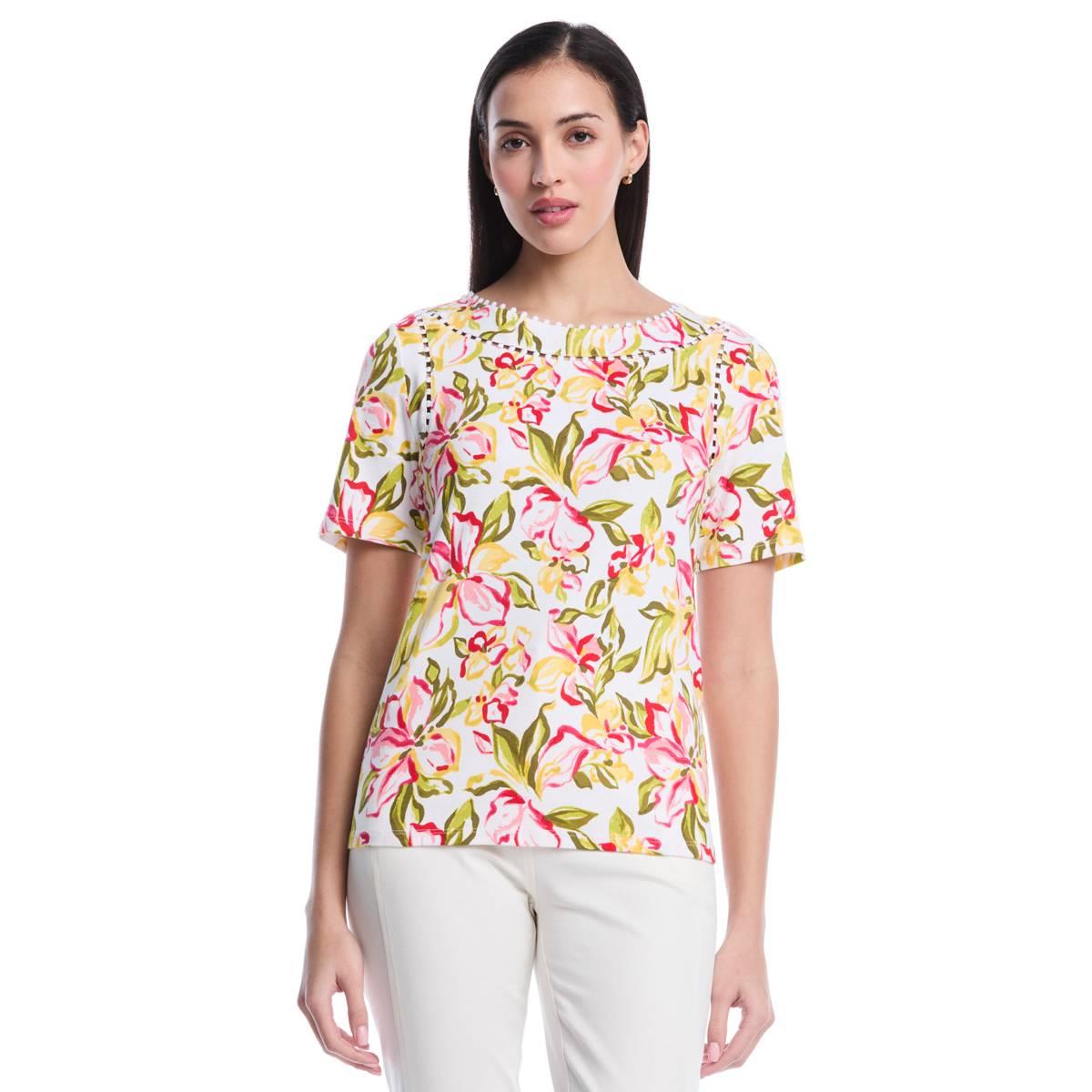 Click here for Womens Rafaella(R) Short Sleeve Petal Dance Pom Tr... prices