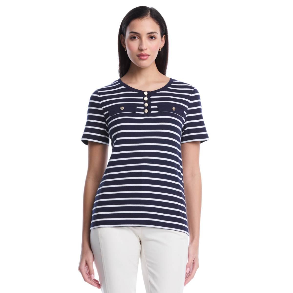 Click here for Womens Rafaella(R) Short Sleeve Button Detail Stri... prices