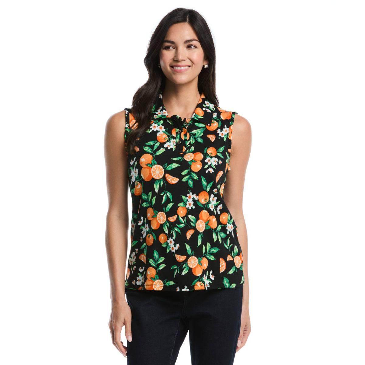 Click here for Womens Rafaella(R) Sleeveless Ruffle Trim Orange B... prices