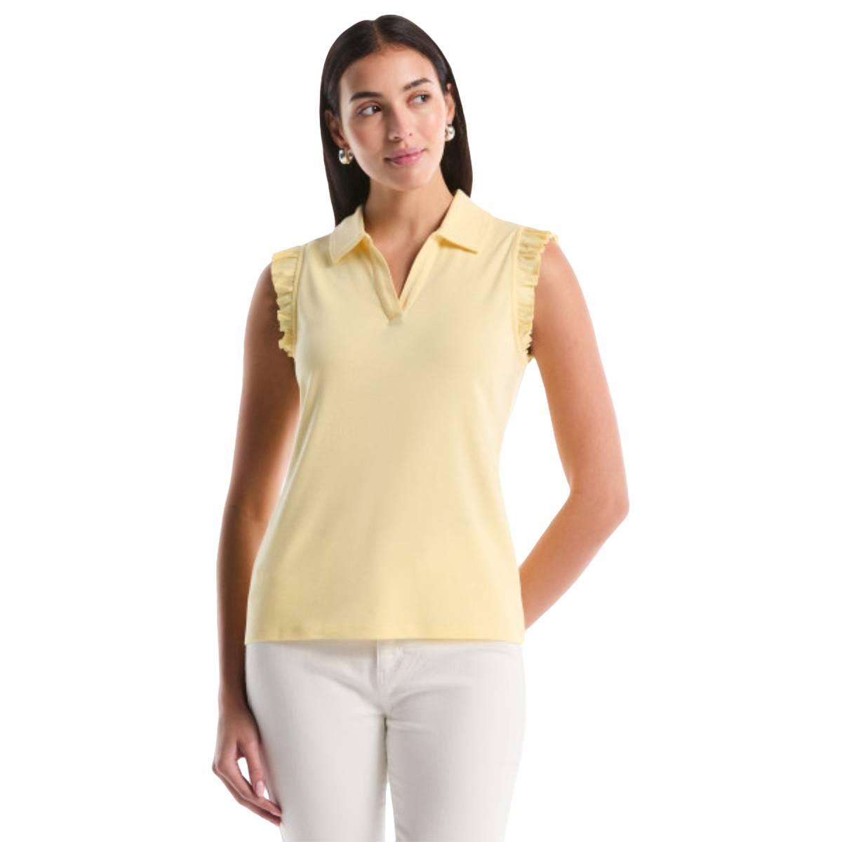 Click here for Petite Rafaella(R) Sleeveless Ruffle Split Neck Co... prices