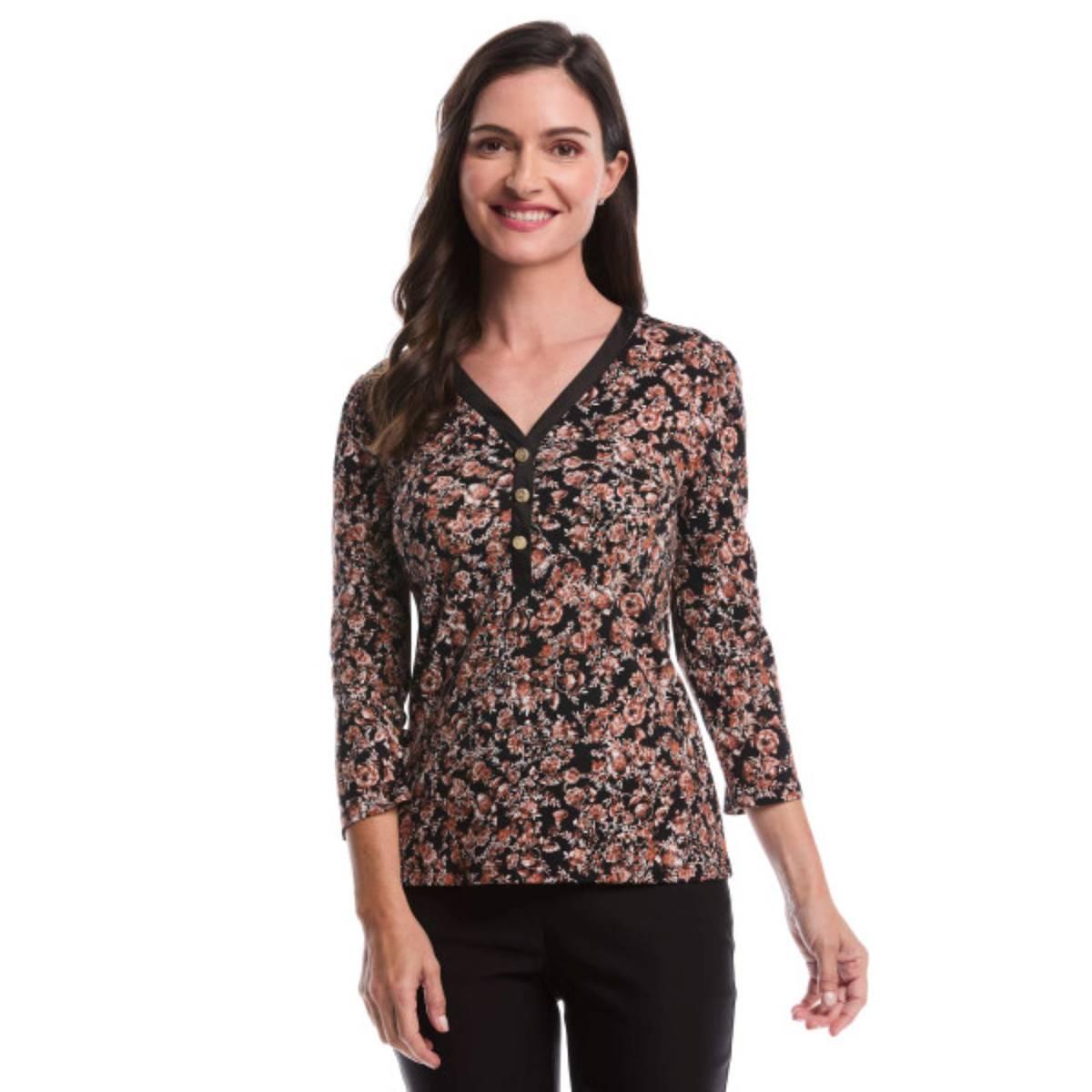Click here for Womens Rafaella(R) 3/4 Puff Sleeve V Neck Savannah... prices