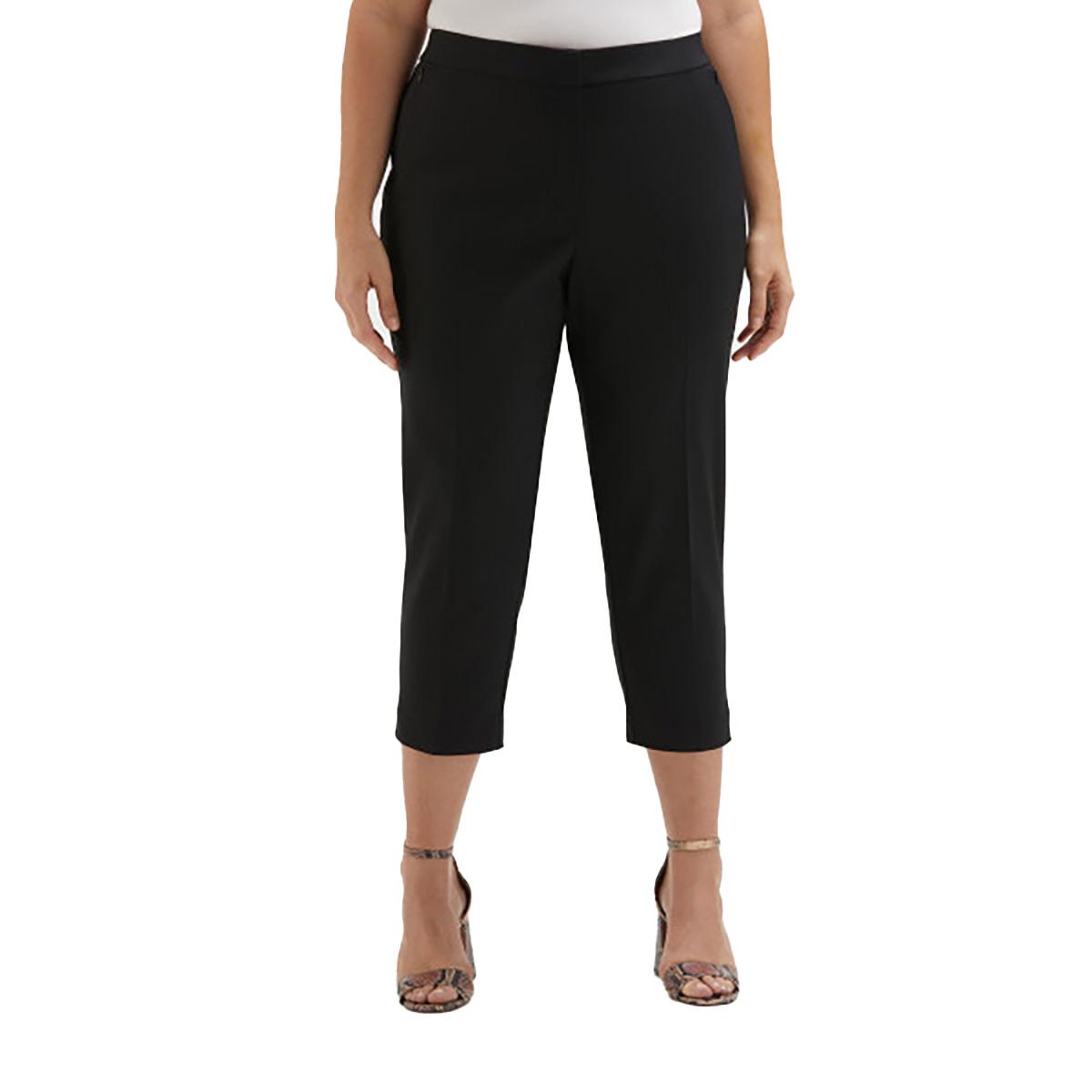 Rafaella Plus Size Satin Mid Rise Twill Capri Pants with Slant Pocket - Moonbeam