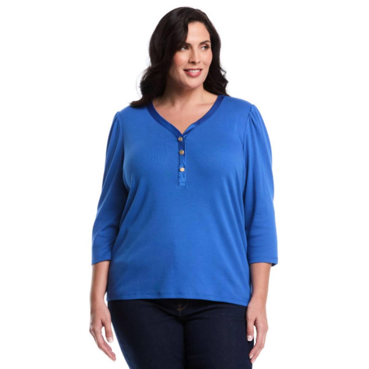 Click here for Plus Size Rafaella(R) 3/4 Puff Sleeve V Neck Solid... prices