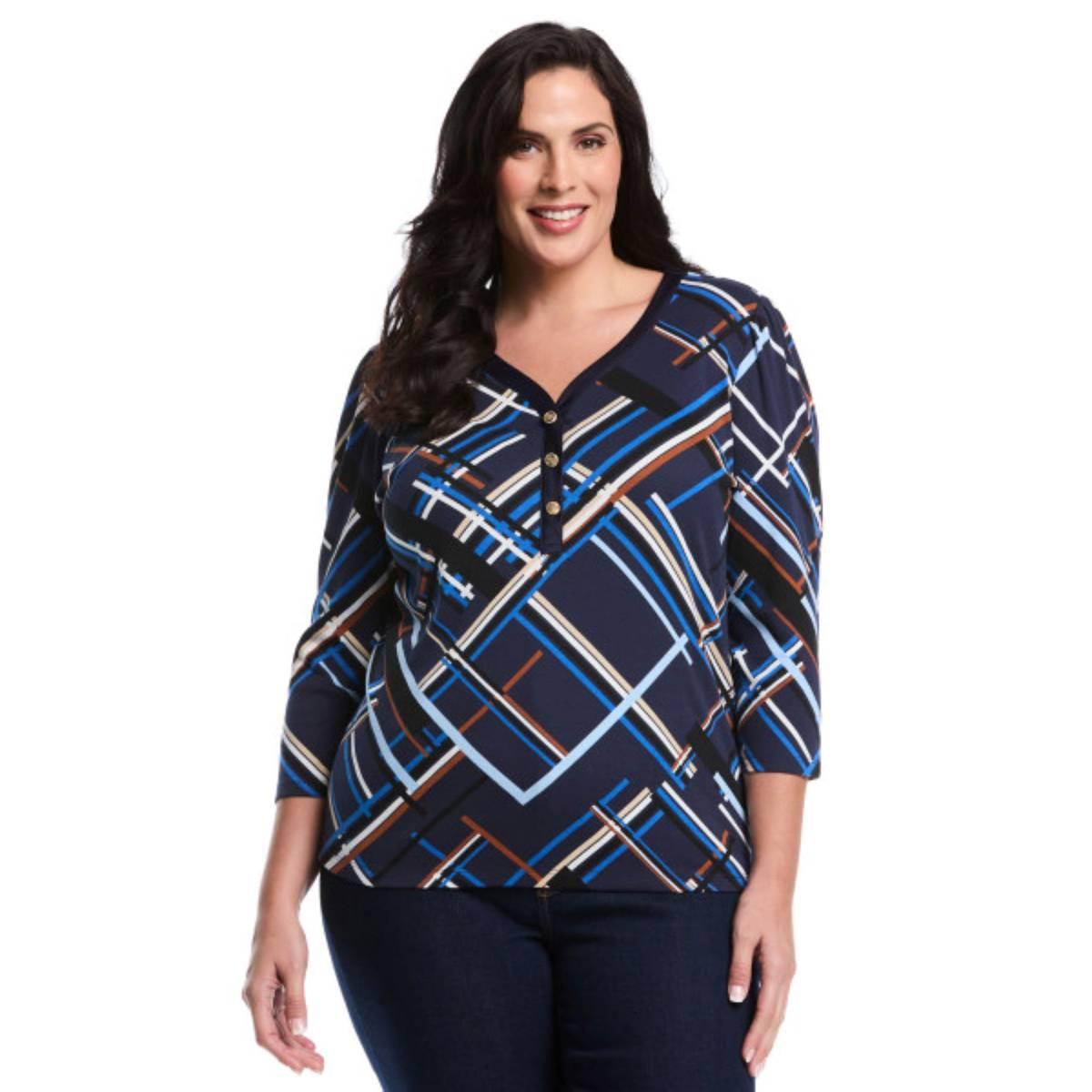 Click here for Plus Size Rafaella(R) 3/4 Puff Sleeve V Neck Tosse... prices