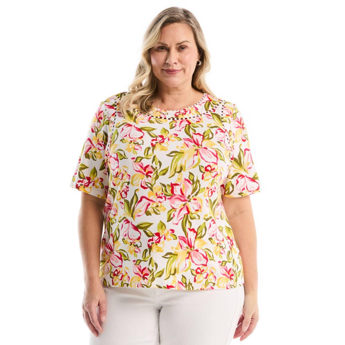 Click here for Plus Size Rafaella(R) Short Sleeve Petal Dance Pom... prices