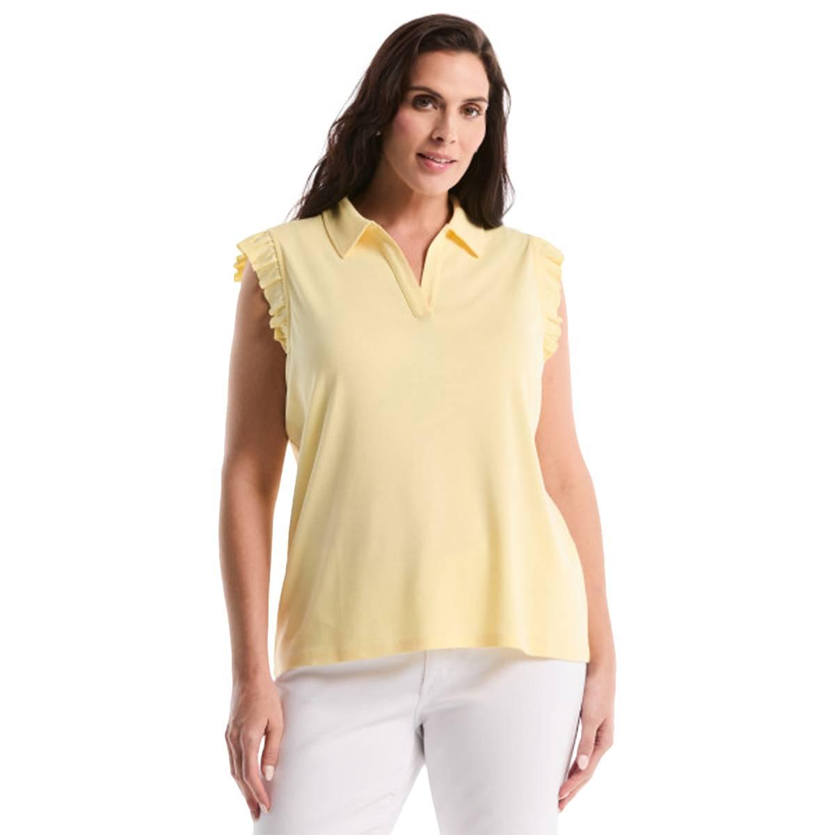 Click here for Plus Size Rafaella(R) Sleeveless Ruffle Split Neck... prices