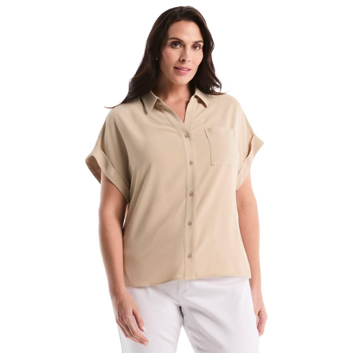 Rafaella Plus Size Roll Short-Sleeve Shirt - Humus