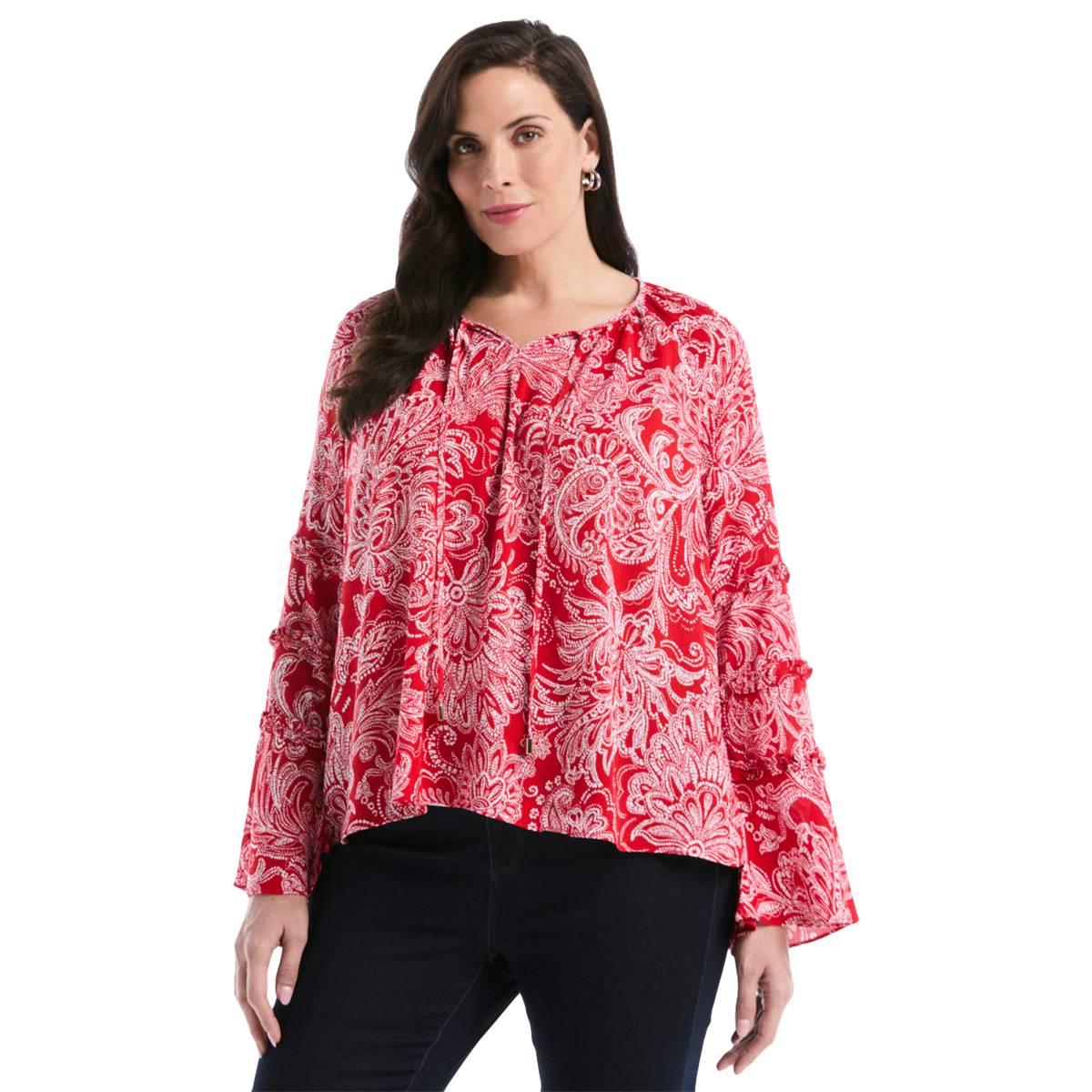 Click here for Plus Size Rafaella(R) Long Bell Sleeve Paisley Tie... prices