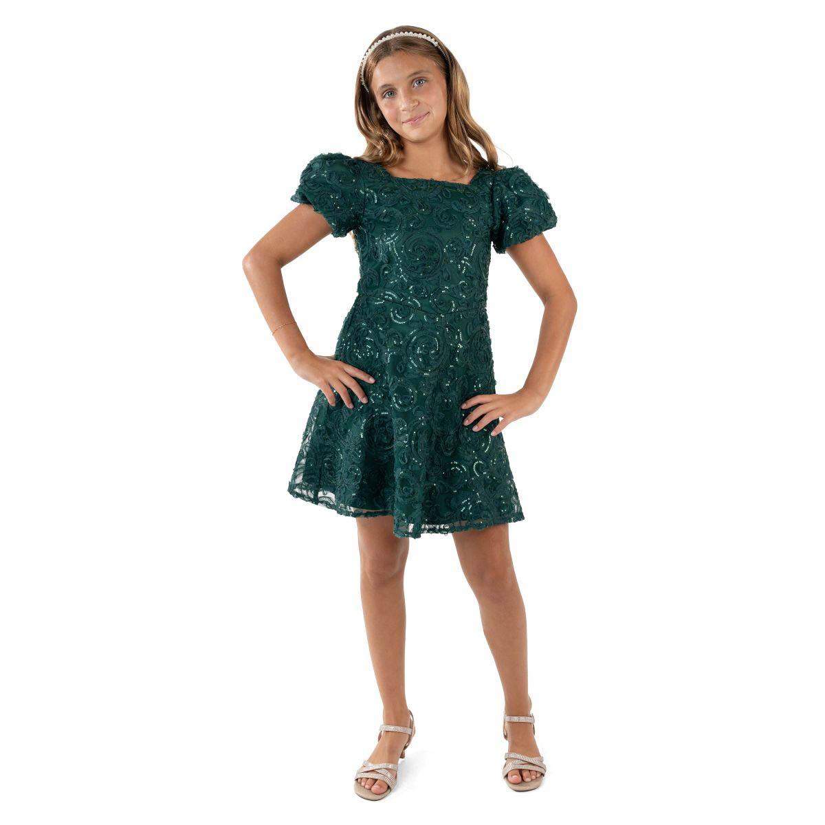 Click here for Girls (7-16) Rare Editions Puff Sleeve Sequin Mesh... prices