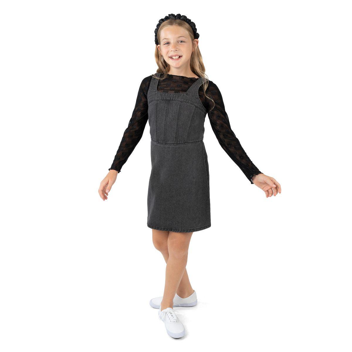 Click here for Girls (7-16) Rare Editions Denim Jumper & Mesh Bow... prices