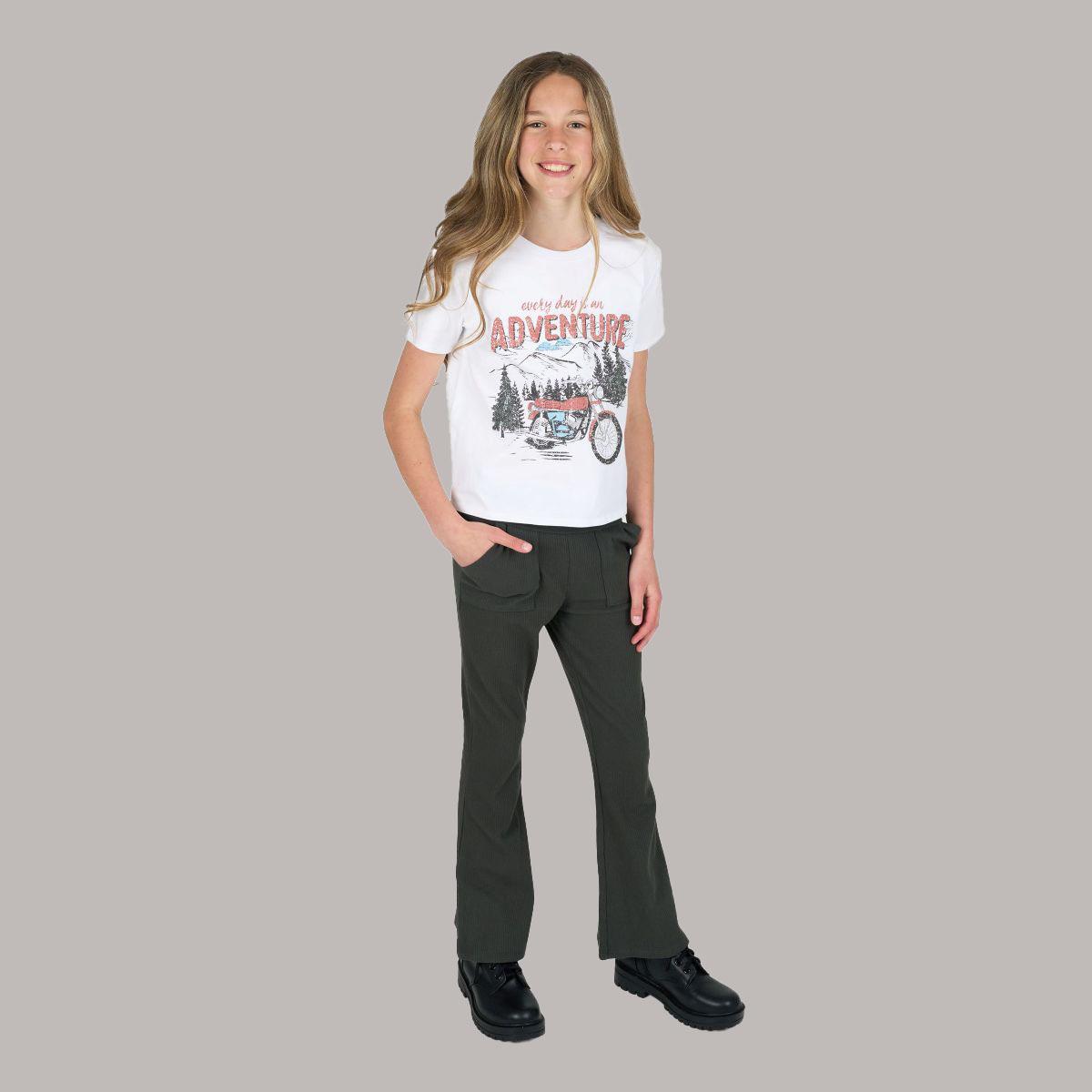 Rare Editions Big Girls 2-Piece T-Shirt and Ribbed Flare Pants Set - White