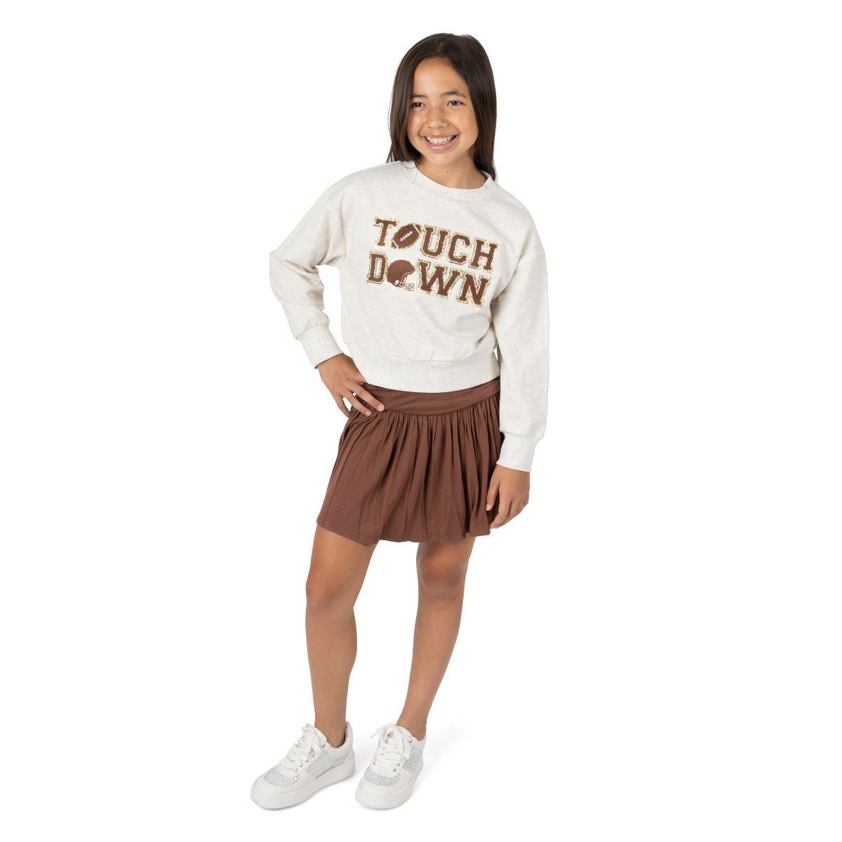 Rare Editions Big Girls Touch Down Sweatshirt with Fold Over Skort  2 pc - IVORY