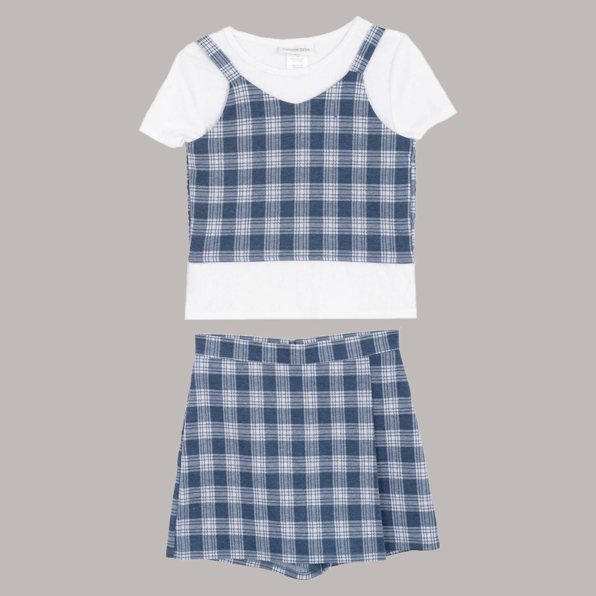 Click here for Girls (7-12) Tween Diva 3pc. Plaid Crop Top Tee &... prices