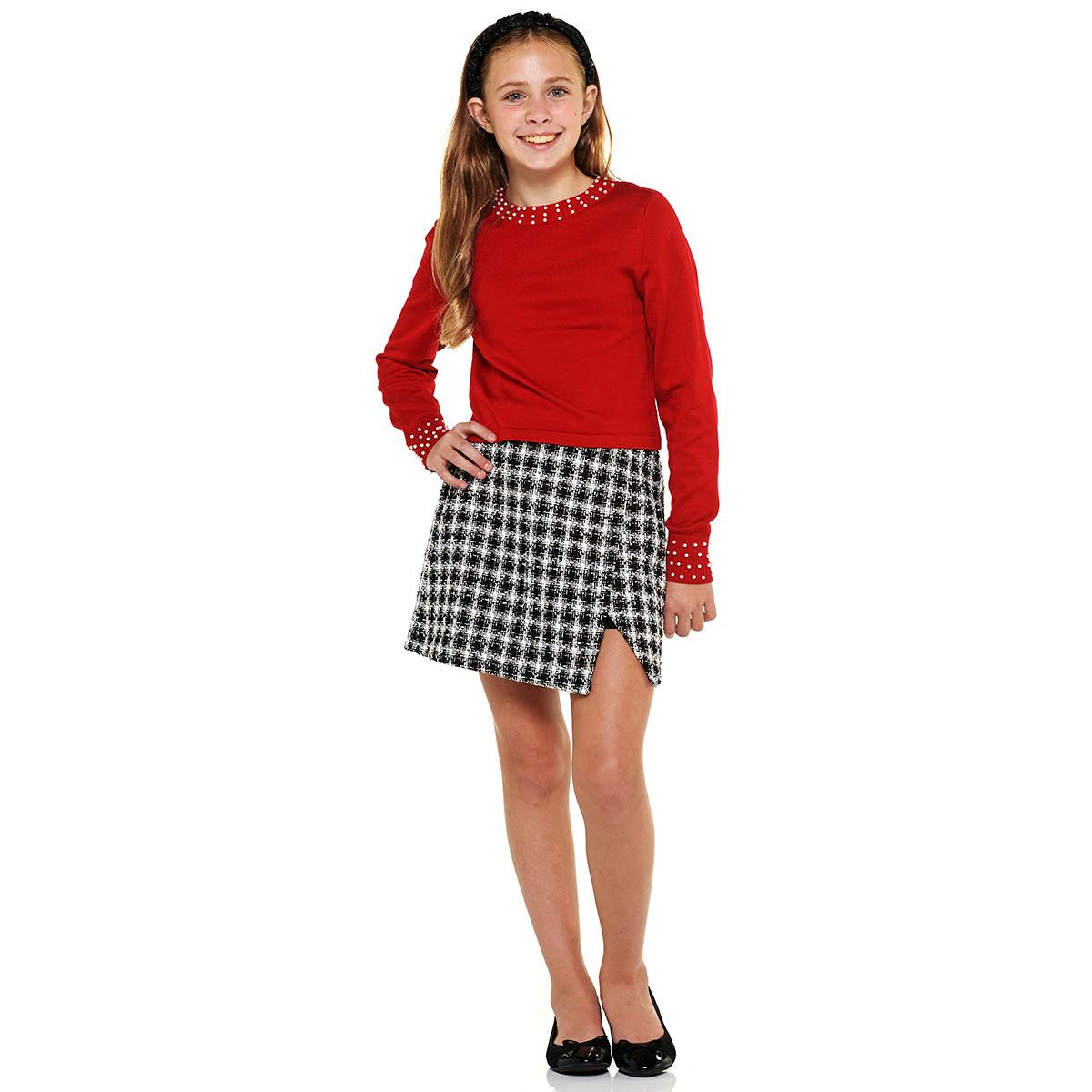 Click here for Girls (7-12) Tween Diva Solid Pearl Sweater & Bouc... prices