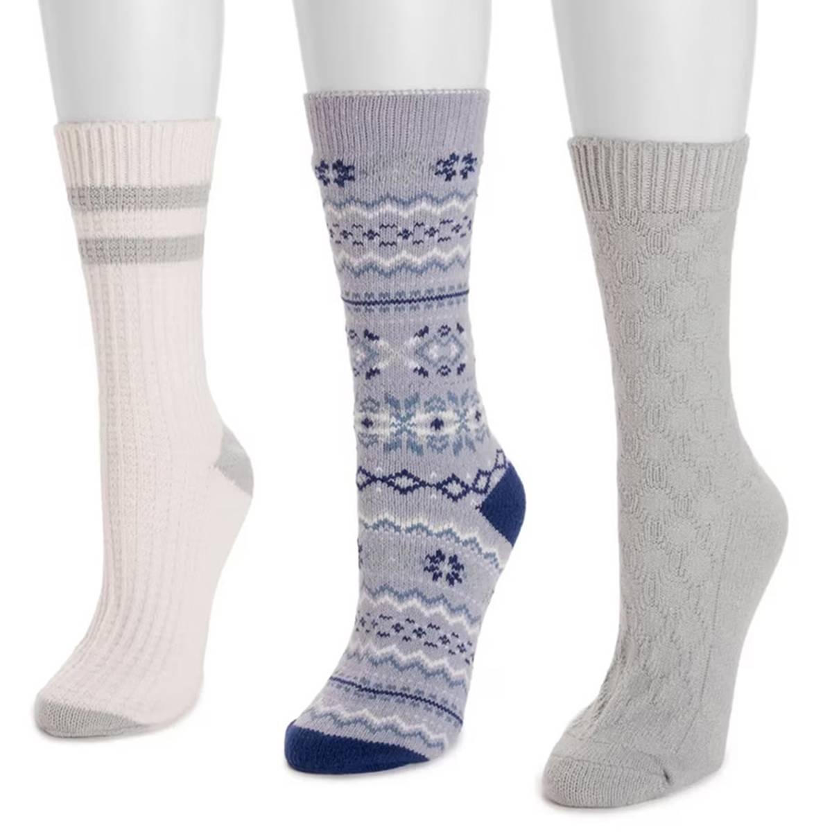 Click here for Muk Luks Womens 3 Pack Boot Socks - Ivory/red/grey prices