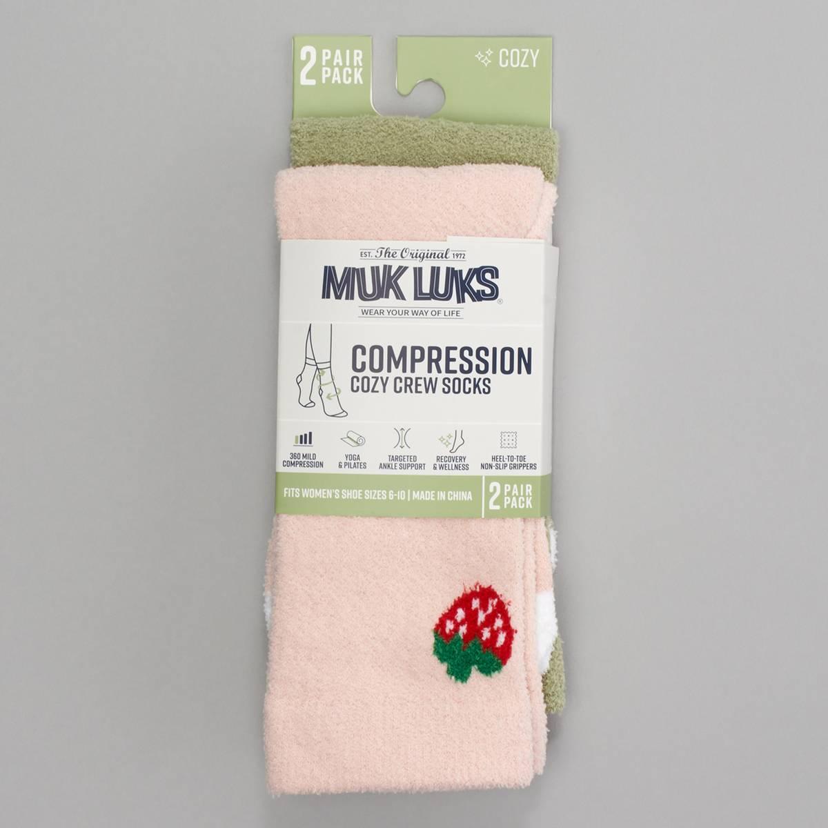 Muk Luks Womens Cozy Compression With Grippers 2 Pack - Pink/green