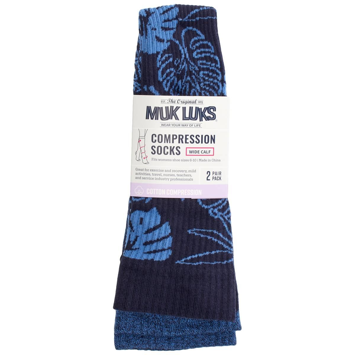 Muk Luks Womens 2 Pair Pack Cotton Compression Knee High Socks - Grey/pink