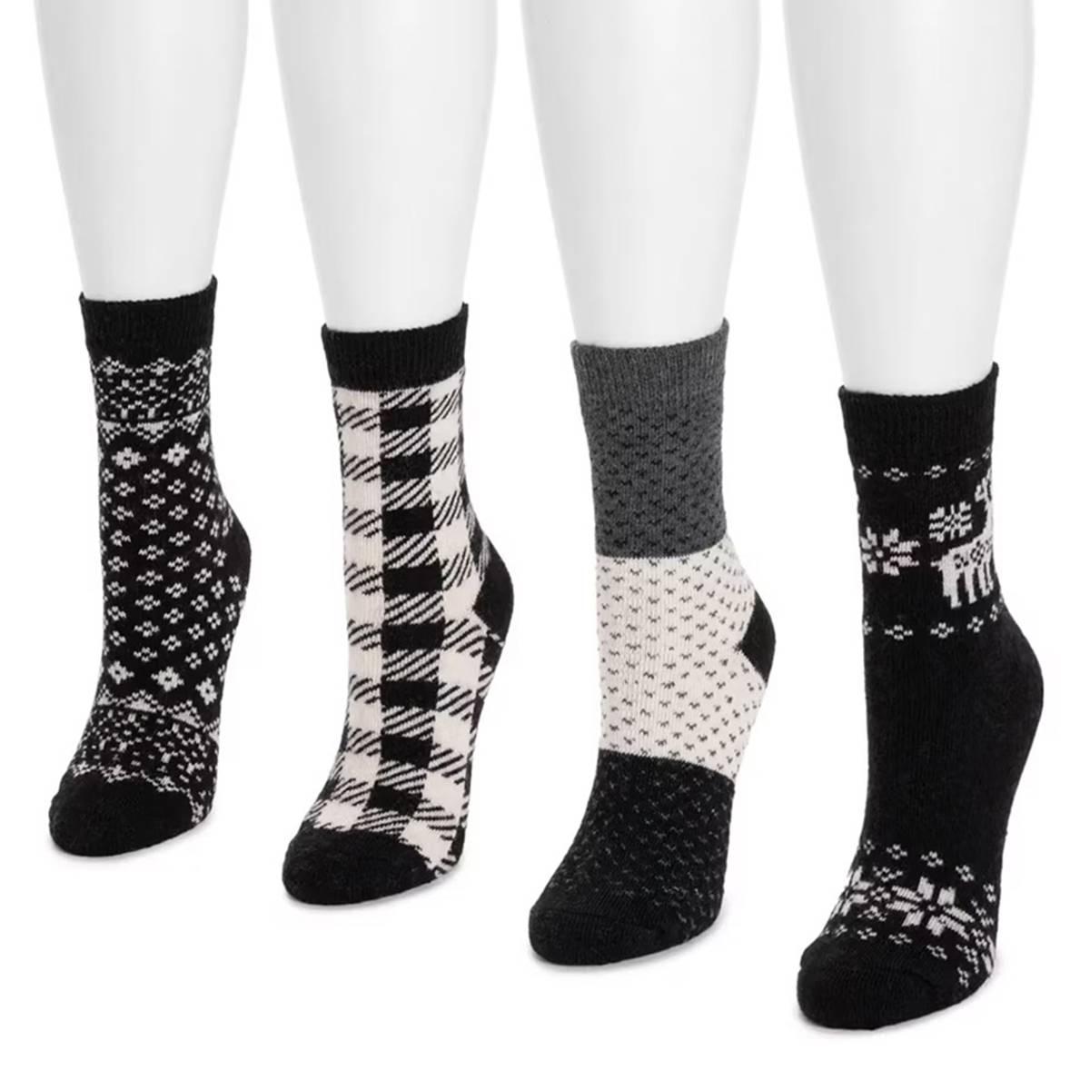 Click here for Womens Muk Luks 4pk Cozy Crew Socks - Black prices