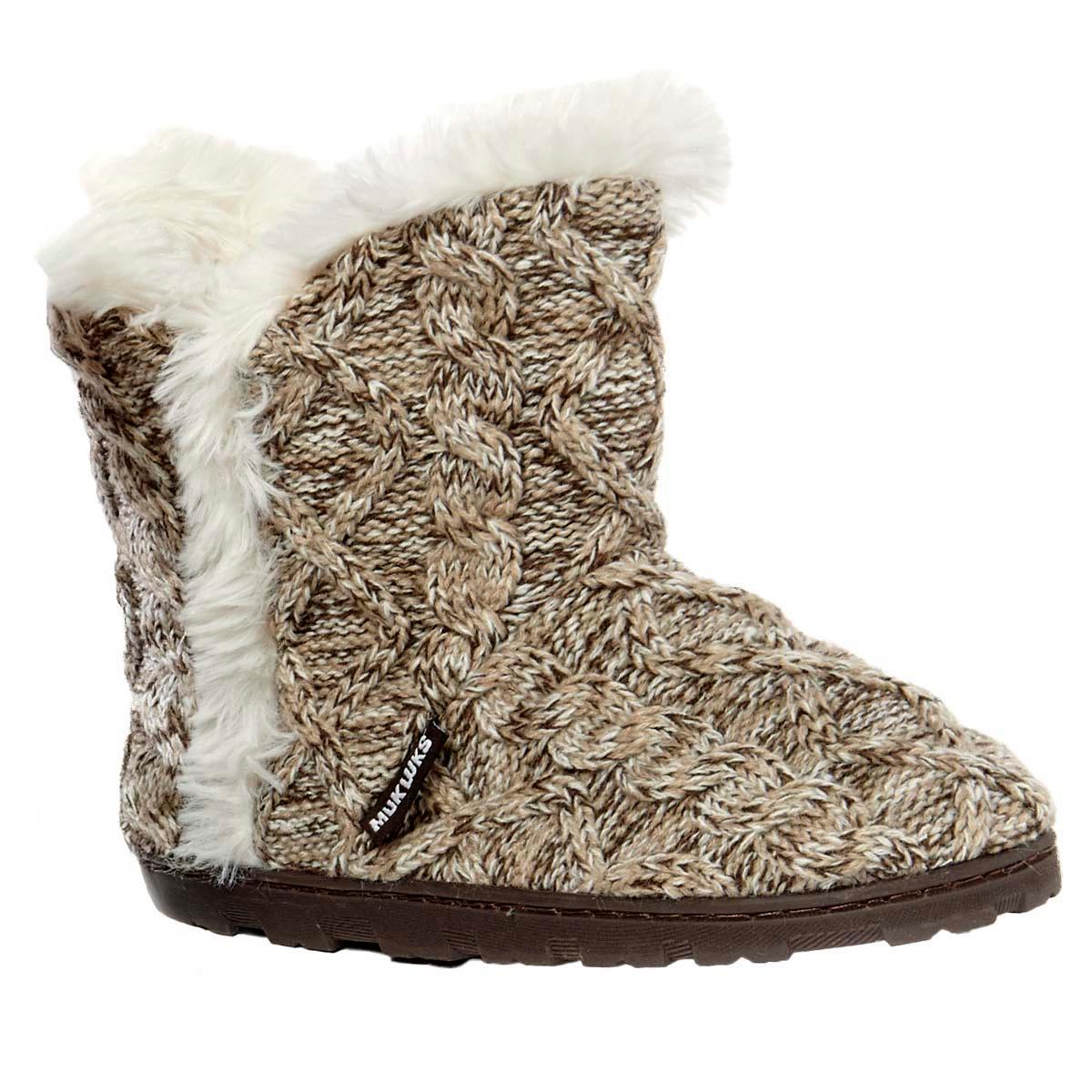 Muk Luks Womens Cheyenne Slipper Boots - Grey cable