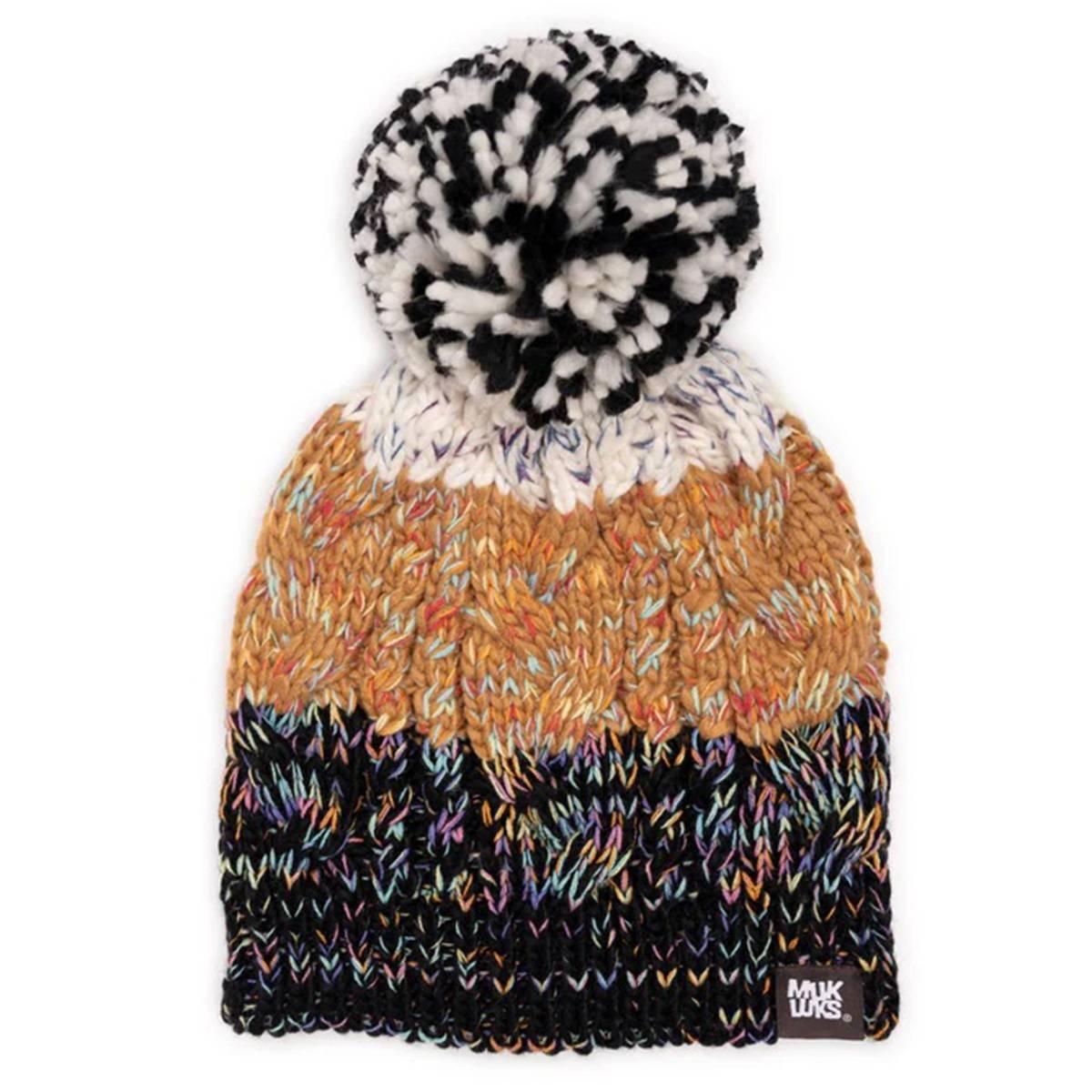 Womens Muk Luks Color Block Stripe Cable Knit Beanie