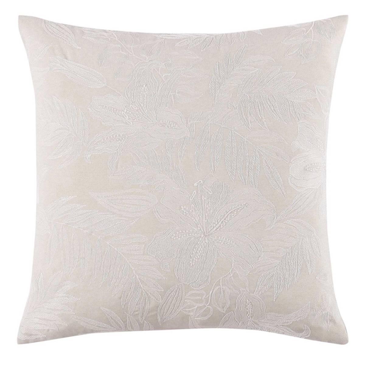 Tommy Bahama Island Estate Embroidered Floral Decorative Pillow  20 X 20 - Natural Beige
