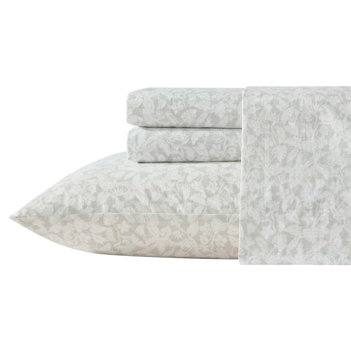 Tommy Bahama Home Cotton Percale 4 Piece Sheet Set  Queen - Palm Day Sage Green